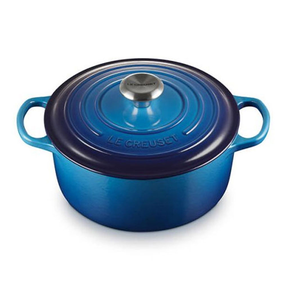 Le Creuset Signature Cast Iron Round Casserole Dish in Azure 24cm ...